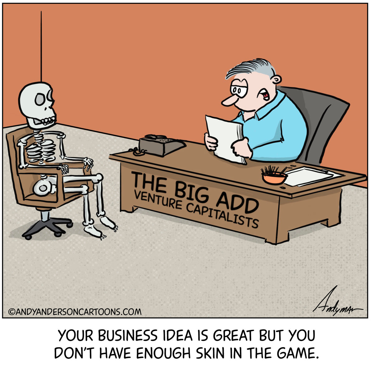 Skin In the Game Investing in Business Cartoon | Andy Anderson Cartoons