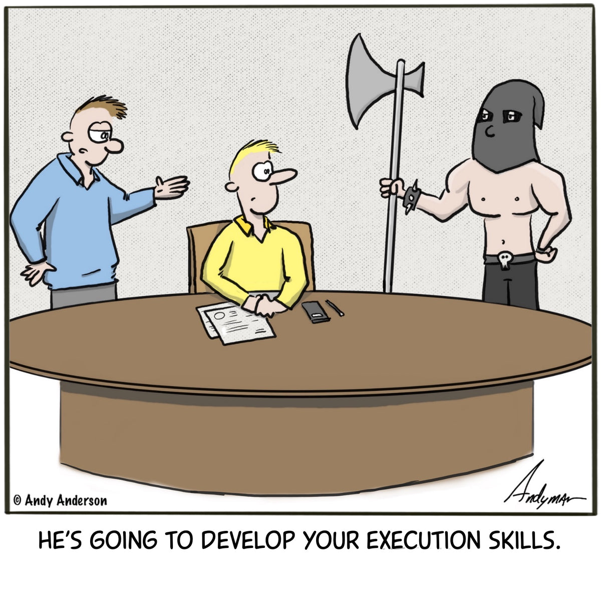 Cartoon/Meme about business coaching on execution – Andy Anderson Cartoons