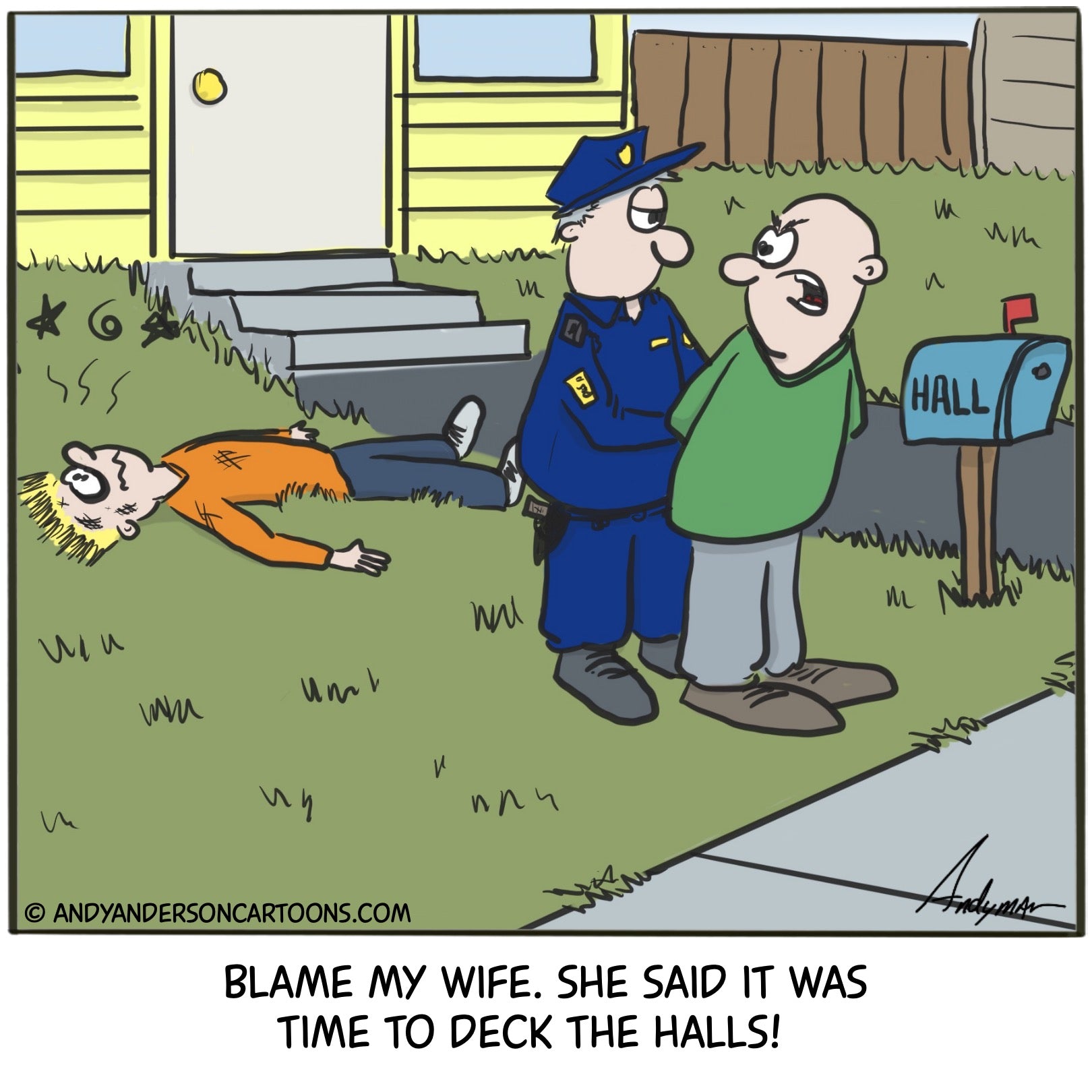 Cartoon/Meme about decking the Halls – Andy Anderson Cartoons